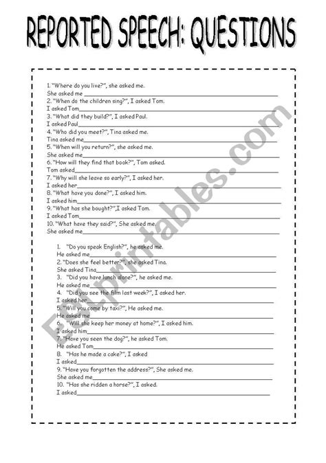 Reported Speech Grammar Worksheet 31 Esl Worksheet By 48 Off