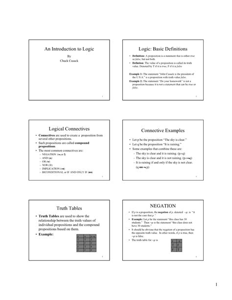 Basic Definitions Logical Connectives Connective Examples Truth Tables Docslib