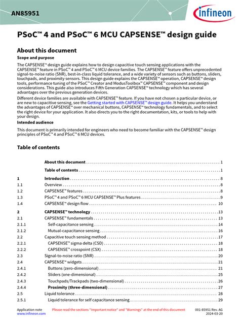 Infineon An85951 Psoc4andpsoc6mcucapsensedesignguide Applicationnotes V7300 En Pdf