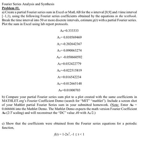 Fourier Series Analysis And Synthesis Problem 1 A