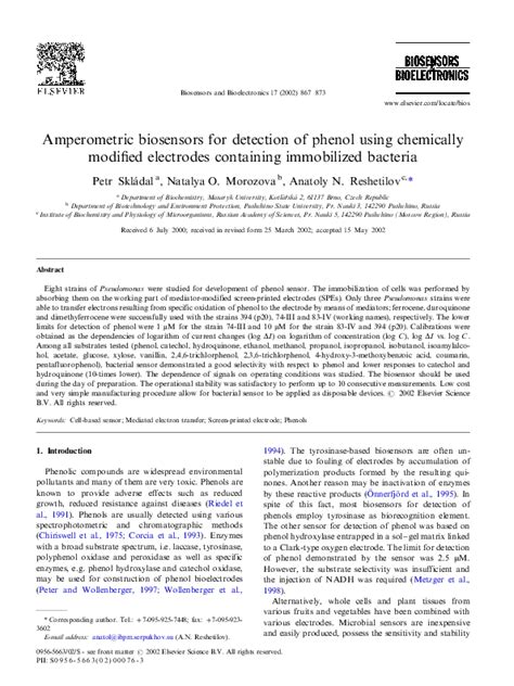 Pdf Amperometric Biosensors For Detection Of Phenol Using Chemically
