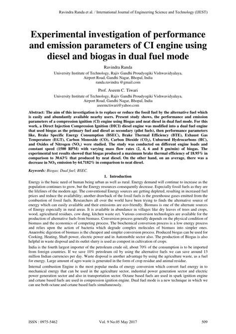 Pdf Experimental Investigation Of Performance And Emission Parameters Of Ci Engine Using
