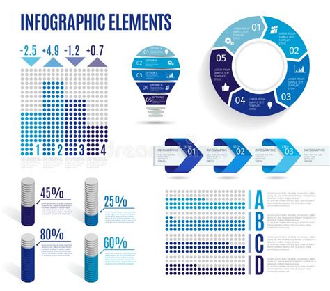 Set Of Business Blue Infographic Elements Template For Presentation Chart Graph Vector