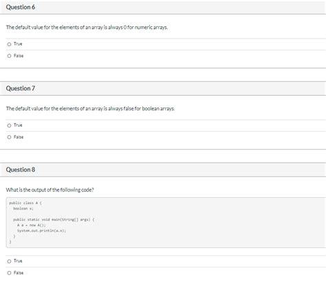 solved question 6 the default value for the elements of an