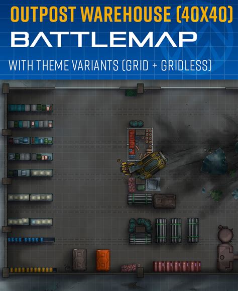 Outpost Warehouse Sci Fi Battle Map 40x40 Miskas Maps Miskas Sci Fi Maps Drivethrurpg