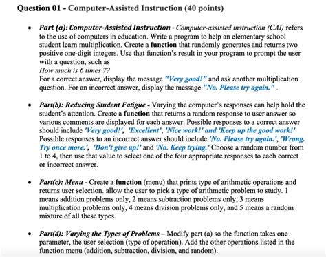 Solved Part A Computer Assisted Instruction