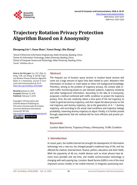 Pdf Trajectory Rotation Privacy Protection Algorithm Based On K Anonymity