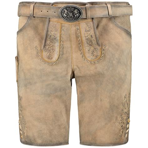 Kurze Lederhose Mit Stickereien Und Gürtel Grau 60 Horn Pfgrau 60