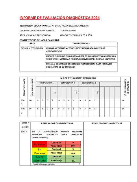 Informe De EvaluaciÓn DiagnÓstica 2024 5 A Y 5 B Descargar Gratis Pdf