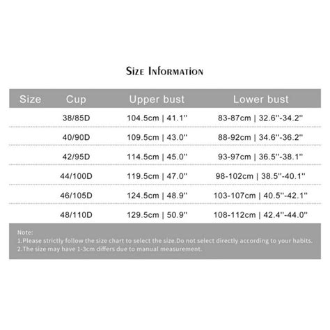 D Cup Bra Size Chart