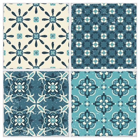 전통적인 화려한 포르투갈 타일 Azulejos 섬유 디자인에 대 한 빈티지 패턴 기하학적 모자이크 프리미엄 벡터