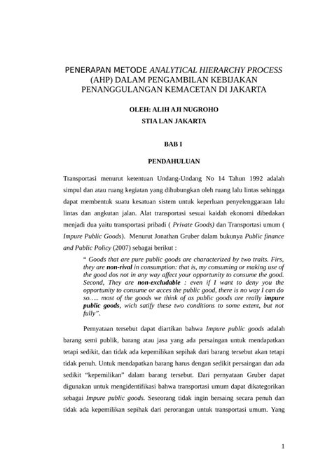 PDF Contoh Penerapan Analytical Hierarchy Process Dalam Pengambilan Kebijakan