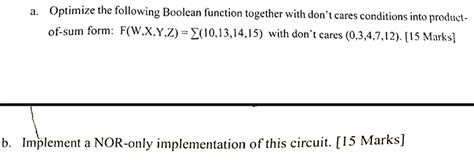 Solved A Optimize The Following Boolean Function Together