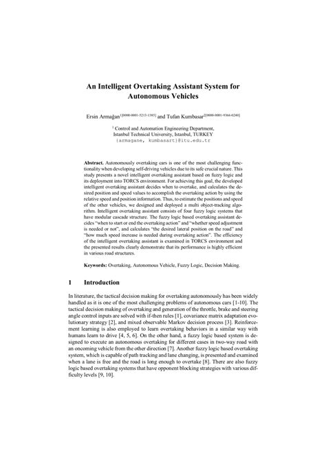 Pdf An Intelligent Overtaking Assistant System For Autonomous Vehicles