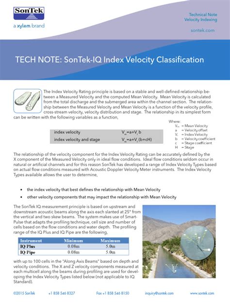 Sontek Iq Index Velocity Classification Pdf Velocity