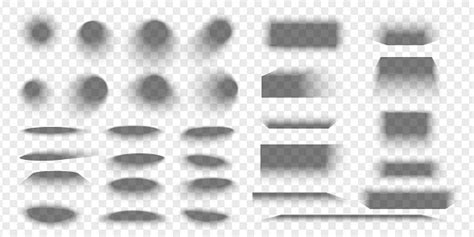 포장 상자 또는 배너 오버레이 그림자 효과 세트 다른 사실적인 부드러운 회색 모양 직사각형 원형 및 타원형 음영은 투명한 배경에 격리되어 있습니다 벡터 사실적인 그림 0명에