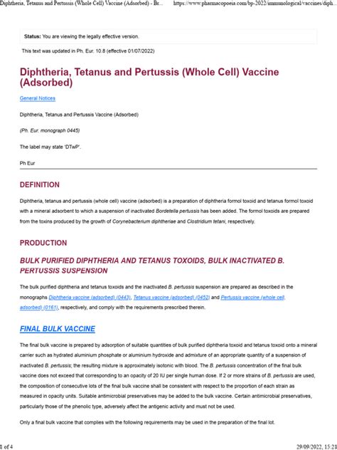 Diphtheria Tetanus And Pertussis Whole Cell Vaccine Adsorbed
