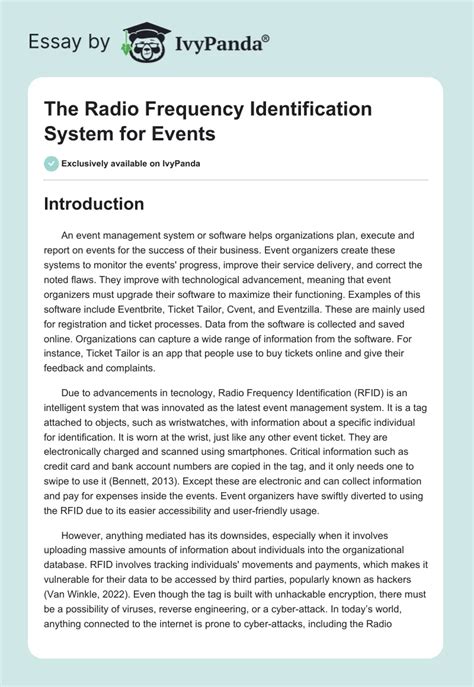 the radio frequency identification system for events 2141 words