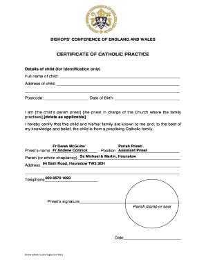 Fillable Online Parish Rcdow Org CERTIFICATE OF CATHOLIC PRACTICE Parish Rcdow Org Fax Email