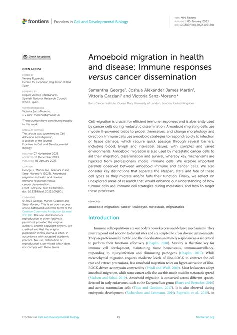 Pdf Amoeboid Migration In Health And Disease Immune Responses Versus Cancer Dissemination
