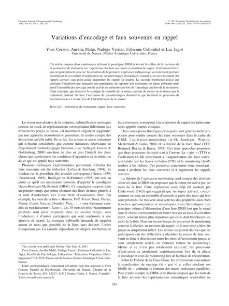 Pdf Variations Of Encoding And False Memories In Recall