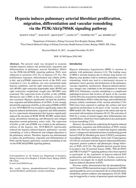 Pdf Hypoxia Induces Pulmonary Arterial Fibroblast Proliferation