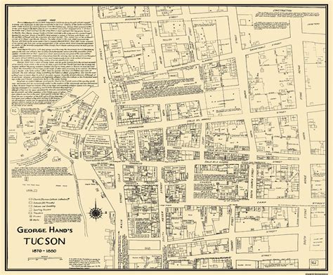 Historic City Map Tucson Arizona Hand 1870 2775 X 23 Vintage