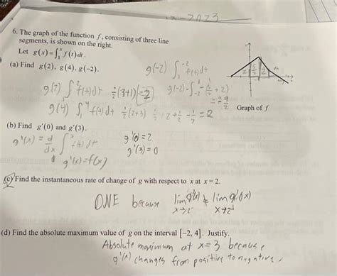 Solved 6 The Graph Of The Function F Consisting Of Three