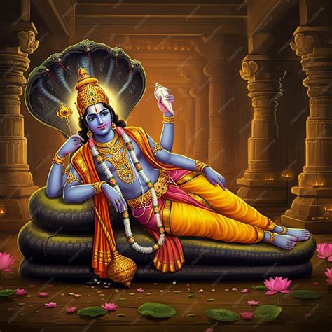 Illustration Of Lord Vishnu Reclining On The Serpent Sheshanaga