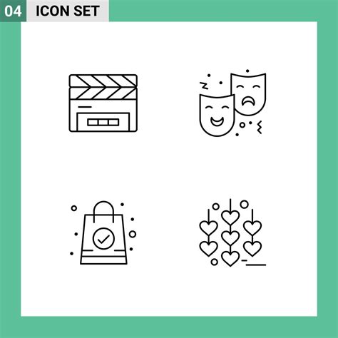 Set Of 4 Modern Ui Icons Symbols Signs For Clapboard Hand Bag Film Flap Expression Shopping Bag