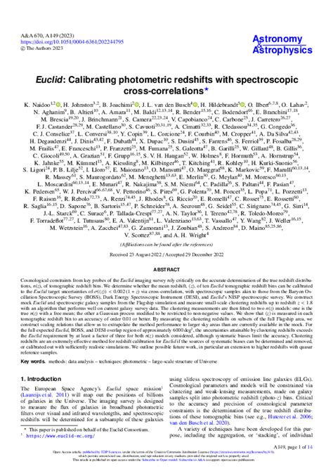 Pdf Euclid Calibrating Photometric Redshifts With Spectroscopic Cross Correlations