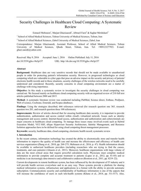 Pdf Security Challenges In Healthcare Cloud Computing A Systematic