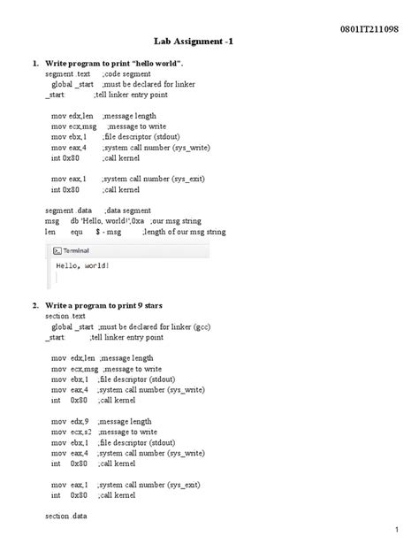 0801it211098 Lab Assignment 1 1 Write Program To Print Hello World