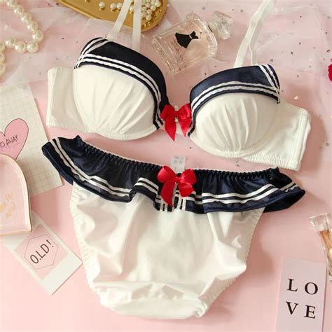 일본 세일러 문 속옷 귀여운 소녀 부드러운 테두리 포함 네이비 브래지어 세트 란제리 세트 Dessous Lenceria Mujer 브라 And 브리프 세트