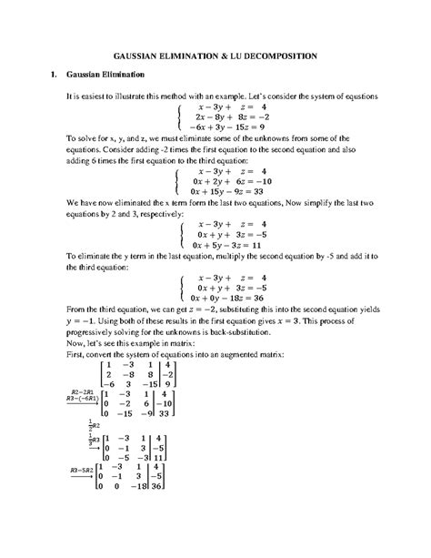 Gaussian Elimination And Lu Decomposition Gaussian Elimination And Lu Decomposition Gaussian