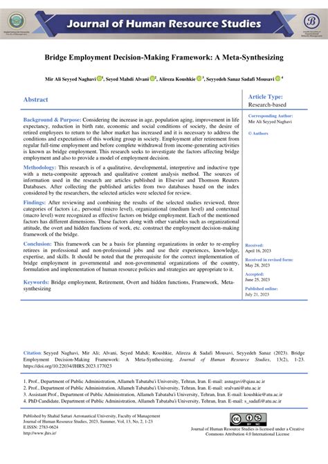 Pdf Bridge Employment Decision Making Framework A Meta Synthesizing