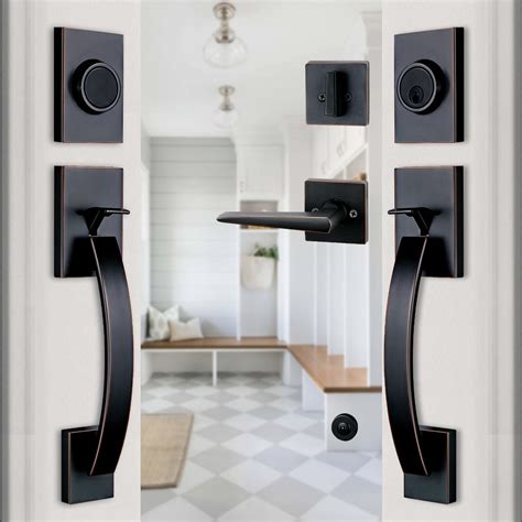 Goldenwarm Double Front Door Lock Set Black Double Door Handle With