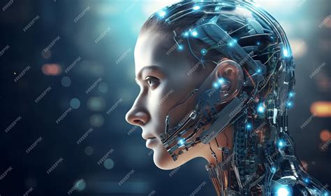 3d Rendering Humanoid Robot In Artificial Intelligence Concept With Binary Code Background