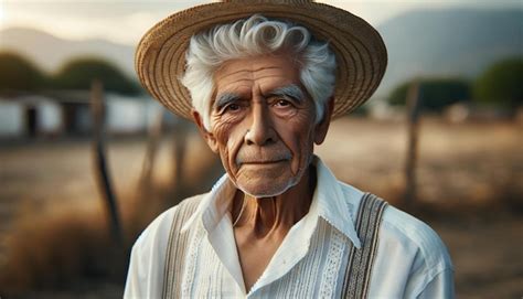 Portrait Of A Senior Mexican Man In Traditional Attire In A Rural