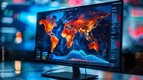 Computer Screen Shows Global Heatmap Representing Climate Data Analysis