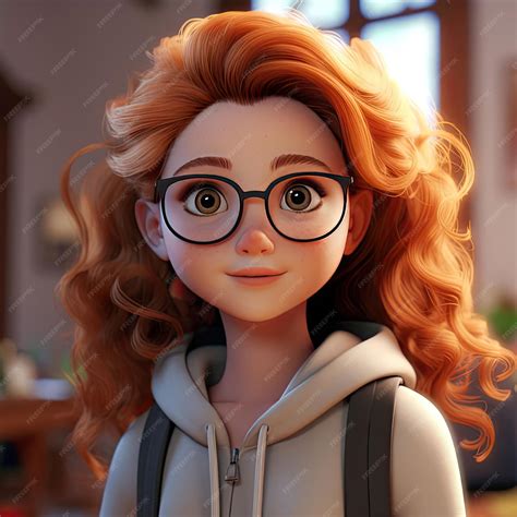 Premium Photo Cute Disney Pixar Style Illustration Of A Girl With Glasses