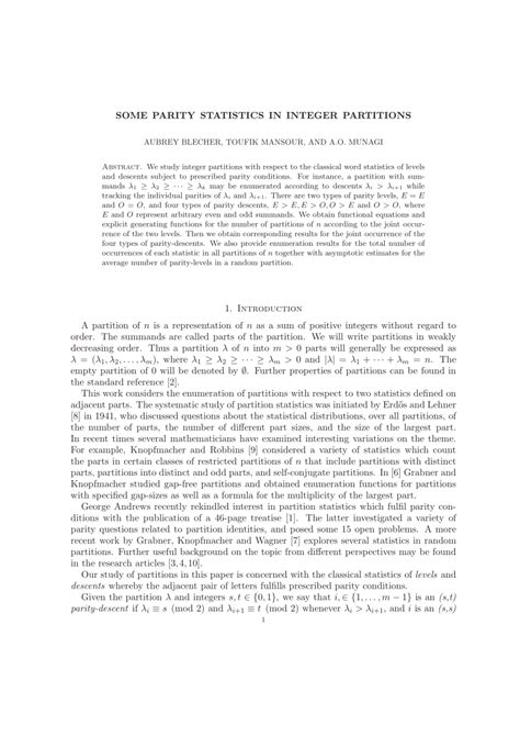 Pdf Some Parity Statistics In Integer Partitions