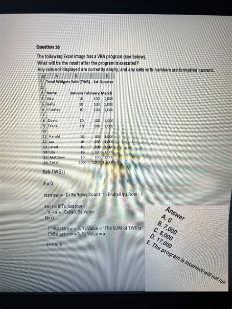 Solved Question 16 The Following Excel Image Has A VBA Chegg