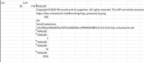 Excel Getting Bing Maps Elevation Data Through Webservice And