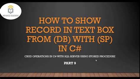 How To Show Record From Database Into Textbox Using Id In C Window