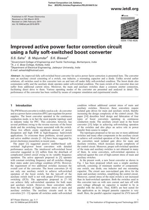 Pdf Improved Active Power Factor Correction Circuit Using A Fully Soft Switched Boost Converter
