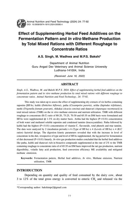 Pdf Effect Of Supplementing Herbal Feed Additives On The Fermentation Pattern And In Vitro
