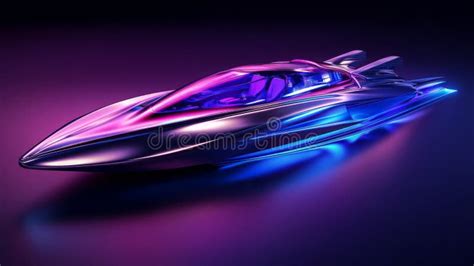Futuristic Spaceship With Neon Lights In Dark Background Stock Illustration Illustration Of