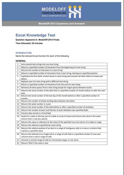 2012 Finals Excel Knowledge Test Eloquens