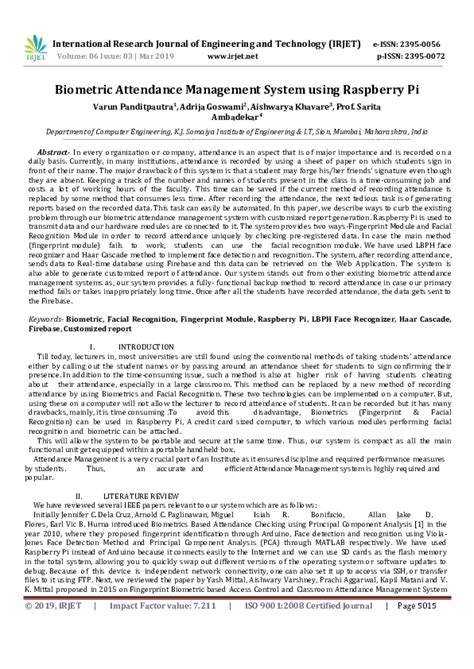 Pdf Irjet Biometric Attendance Management System Using Raspberry Pi